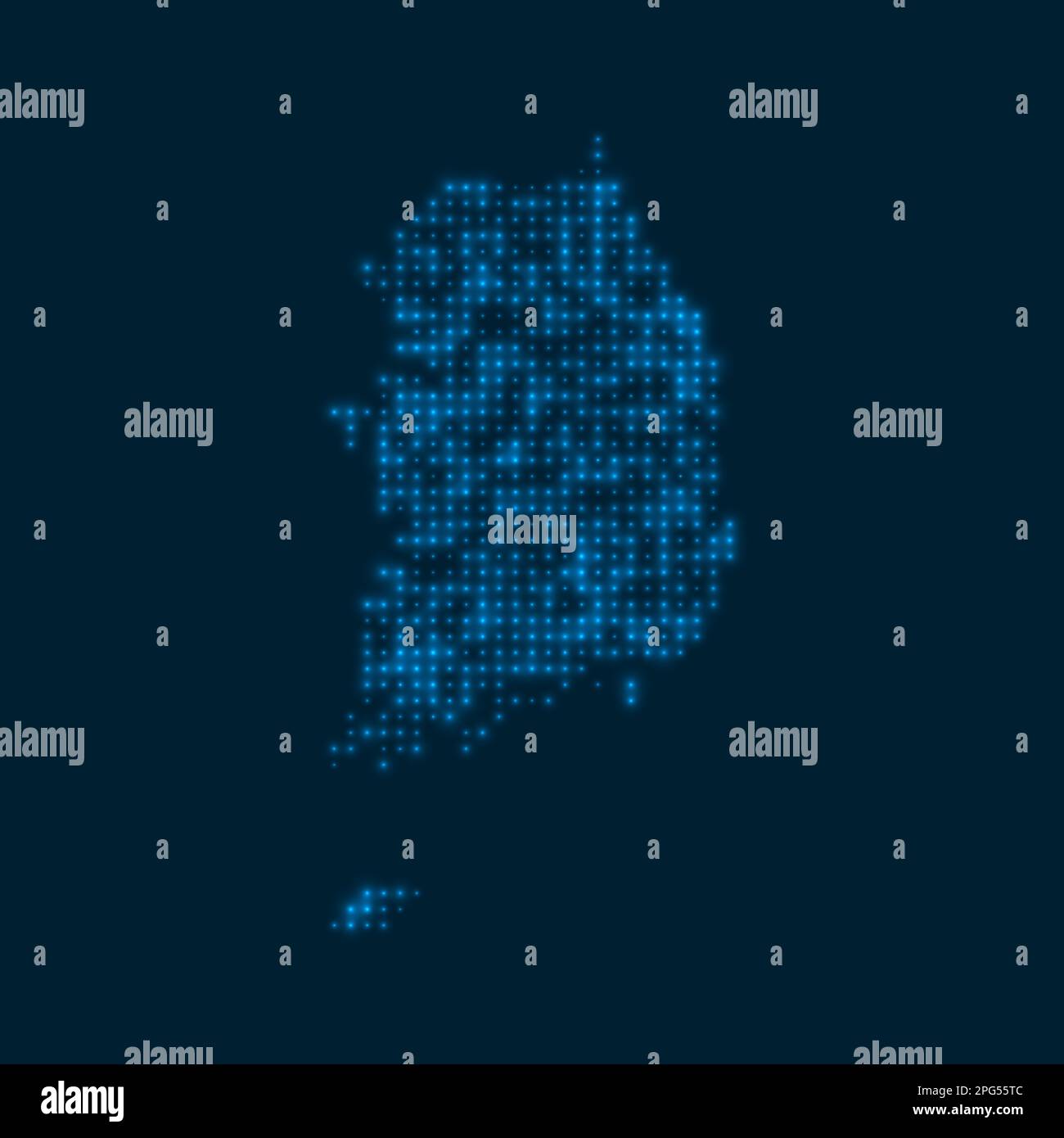 South Korea dotted glowing map. Shape of the country with blue bright ...