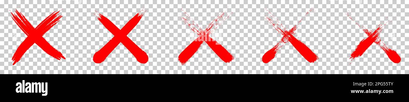 Red grunge X icons. Vector illustration isolated on transparent ...