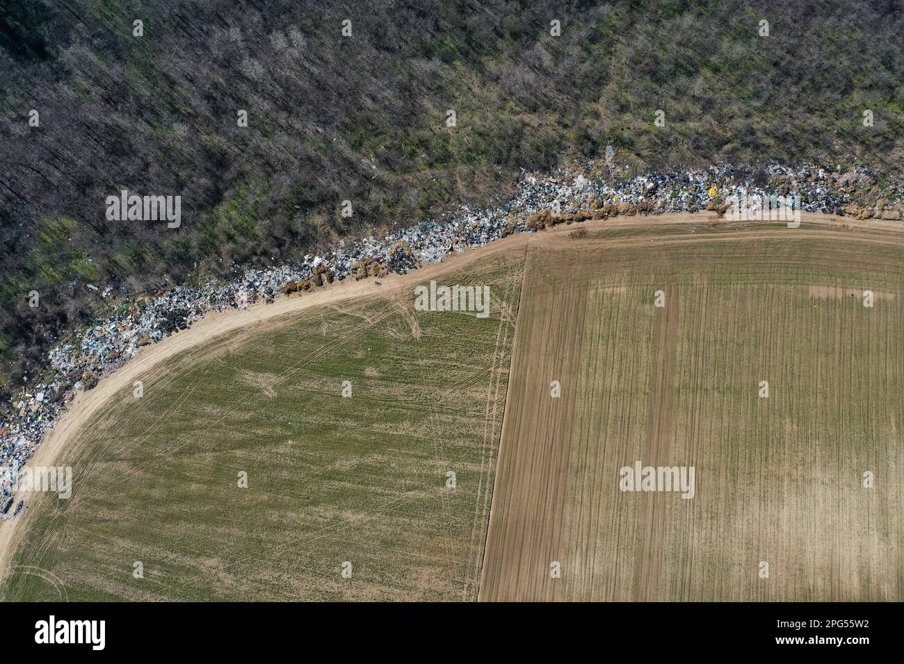 Amazing ecological pollution in Hungary. Near a town, there is a lot of ...