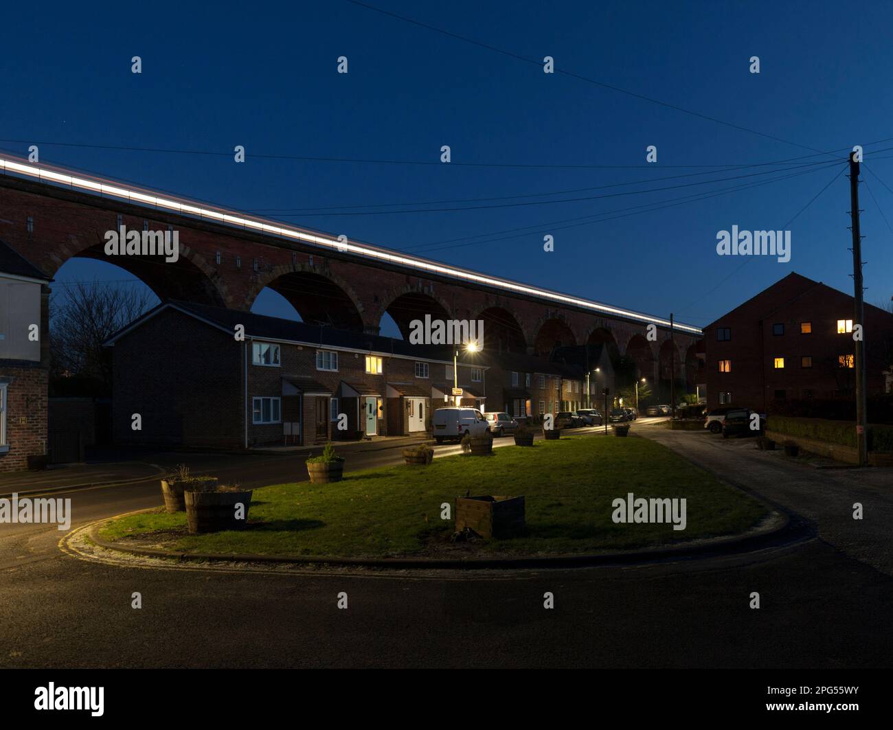 LNER train crossing Yarm viaduct, county Durham when diverted due to ...