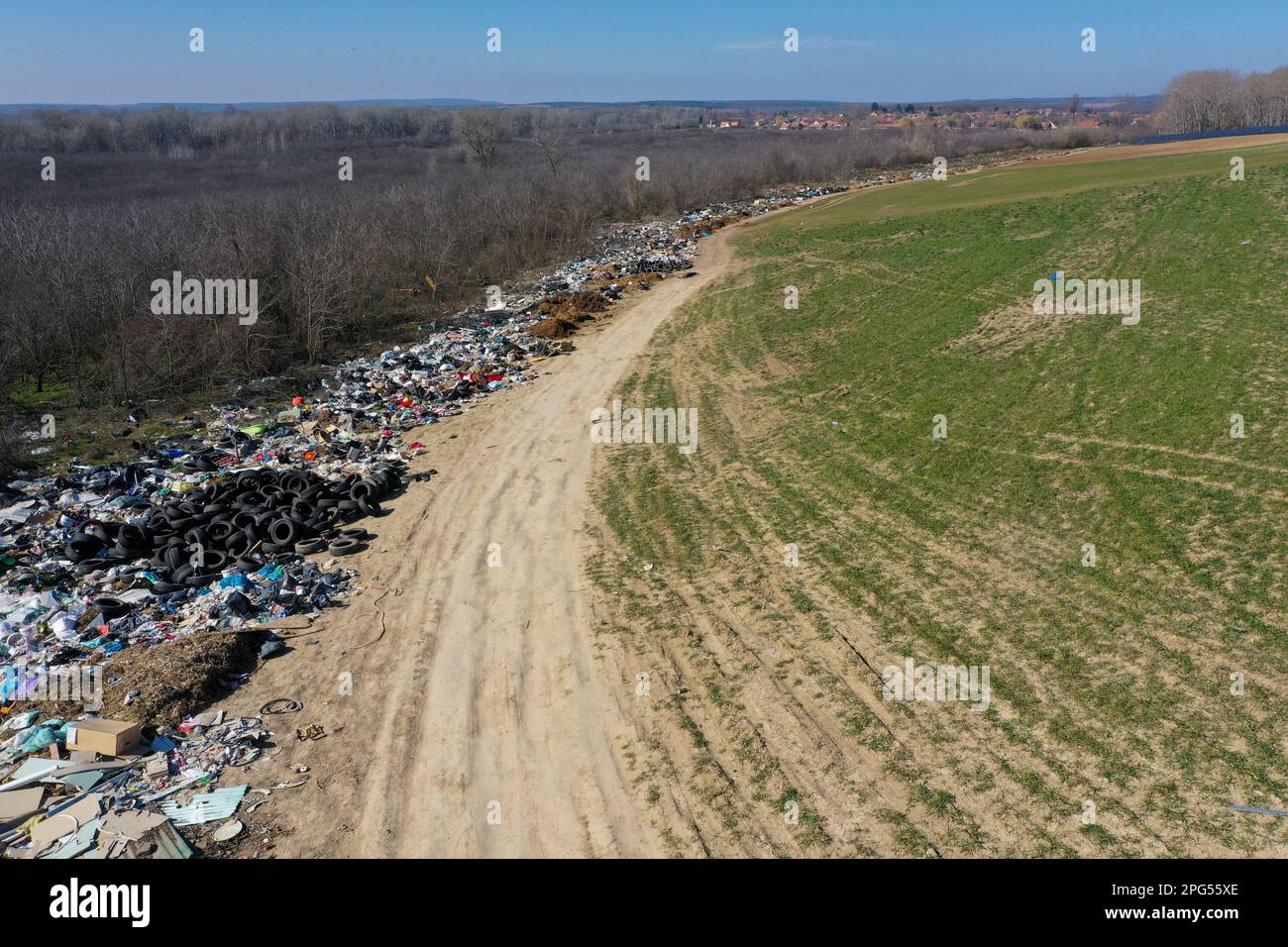 Amazing ecological pollution in Hungary. Near a town, there is a lot of ...