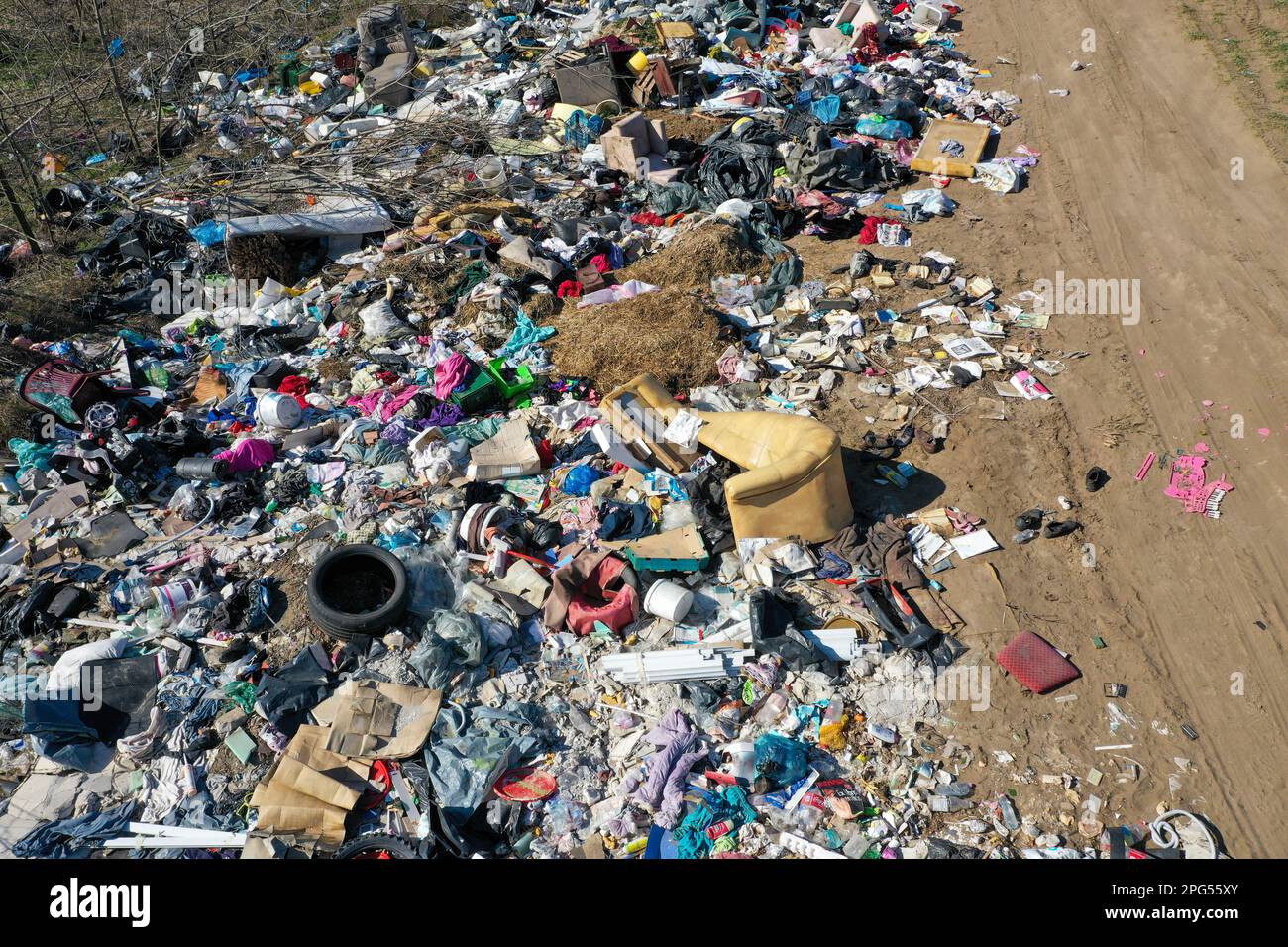 Amazing ecological pollution in Hungary. Near a town, there is a lot of ...
