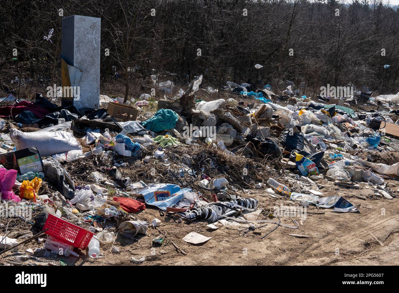 Amazing ecological pollution in Hungary. Near a town, there is a lot of ...