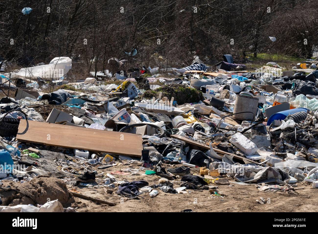 Amazing ecological pollution in Hungary. Near a town, there is a lot of ...