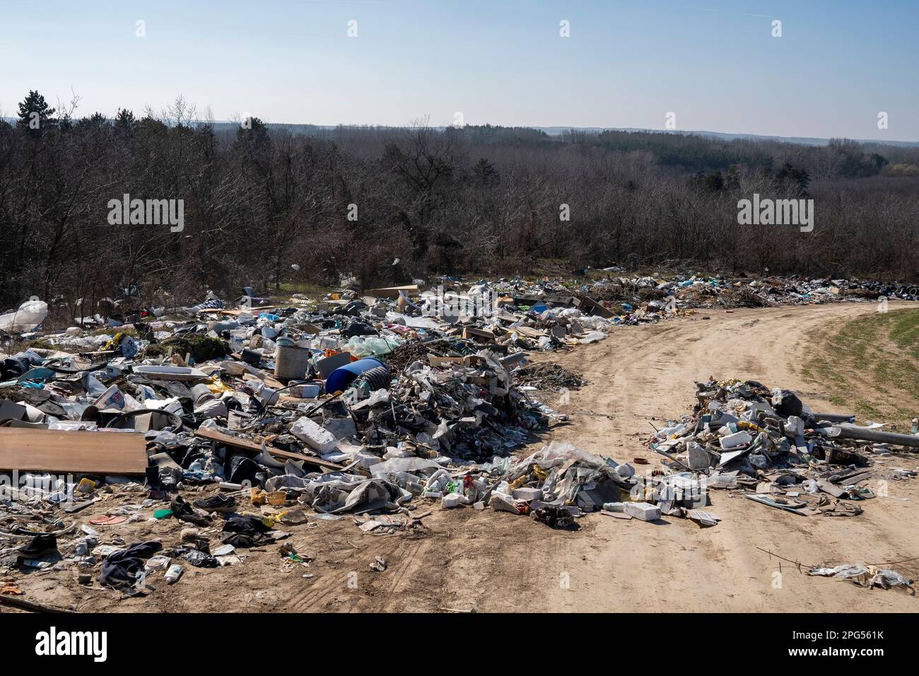 Amazing ecological pollution in Hungary. Near a town, there is a lot of ...