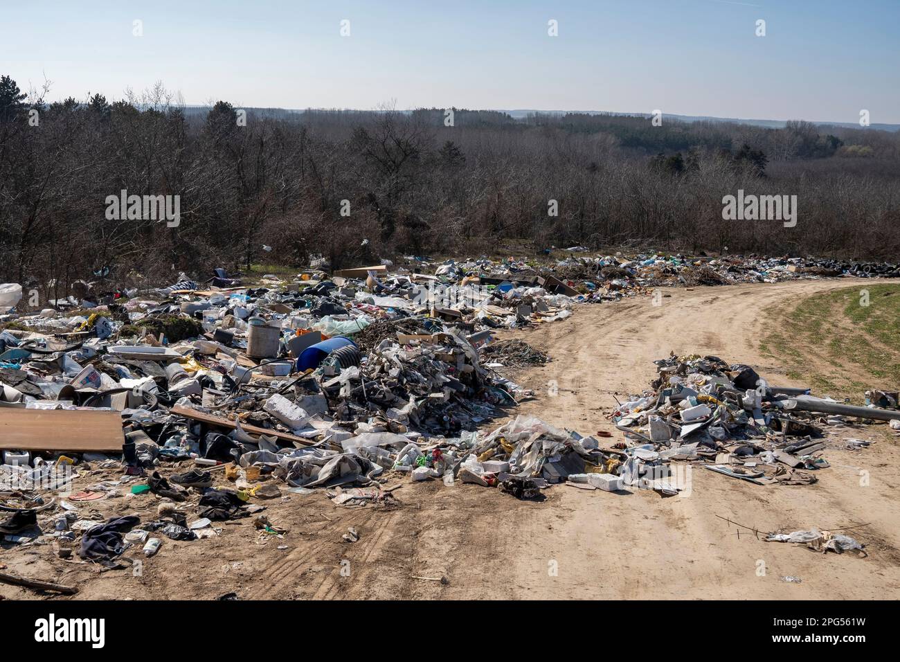 Amazing ecological pollution in Hungary. Near a town, there is a lot of ...