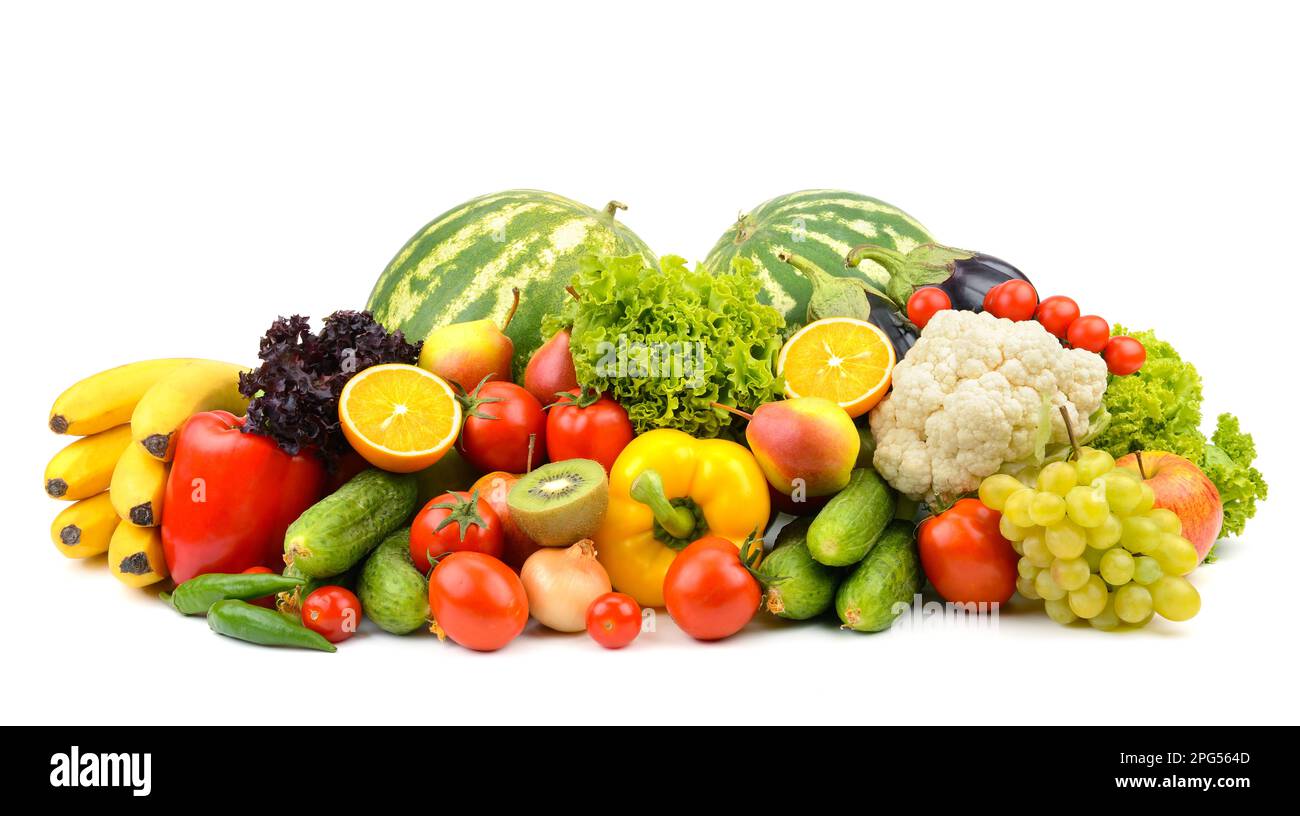 Fresh vegetables and fruits isolated not white background Stock Photo ...