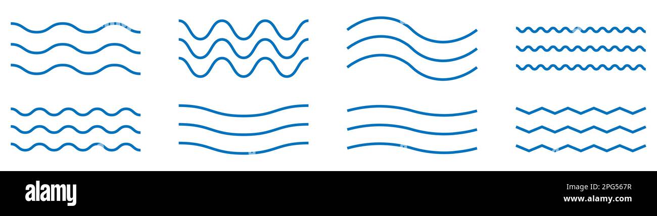 Waves blue line set. Vector illustration isolated on white background ...