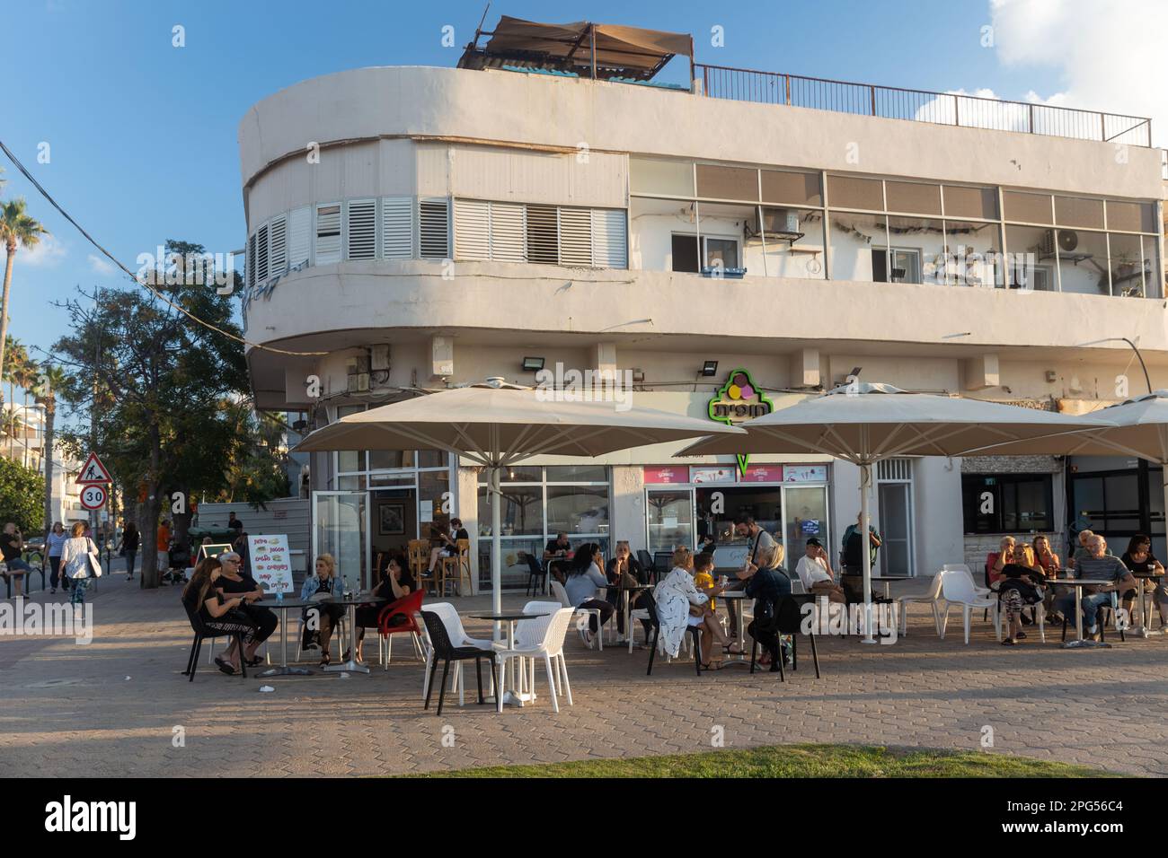 Haifa, Israel 12 March 2023, Ice cream parlor in Bat Galim area. People ...