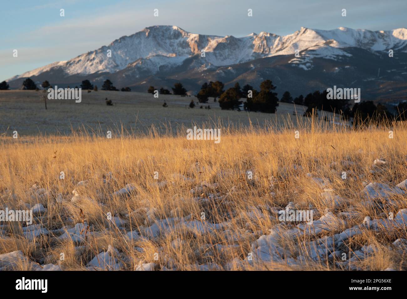 The north face of Pikes Peak at dawn, from the Rampart Range Road above ...