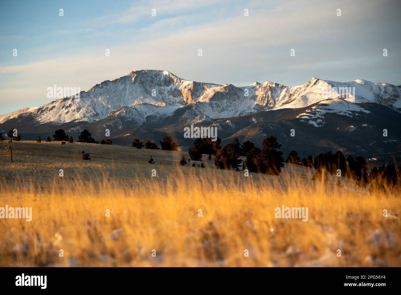 The north face of Pikes Peak at dawn, from the Rampart Range Road above ...