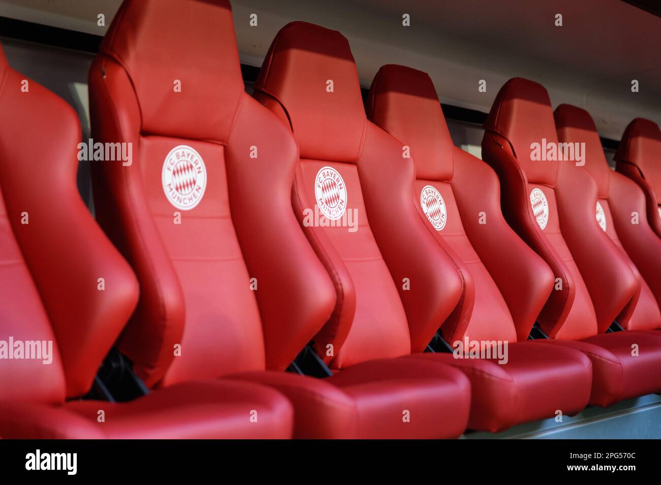 Munich, Germany, Mar 20th 2023: Empty players with Bayern Munich logo ...