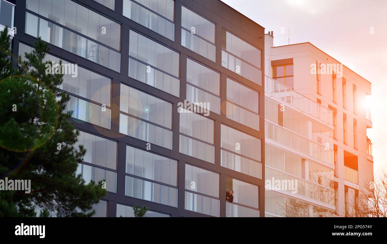 Modern apartment buildings exteriors. Facade of a modern housing ...