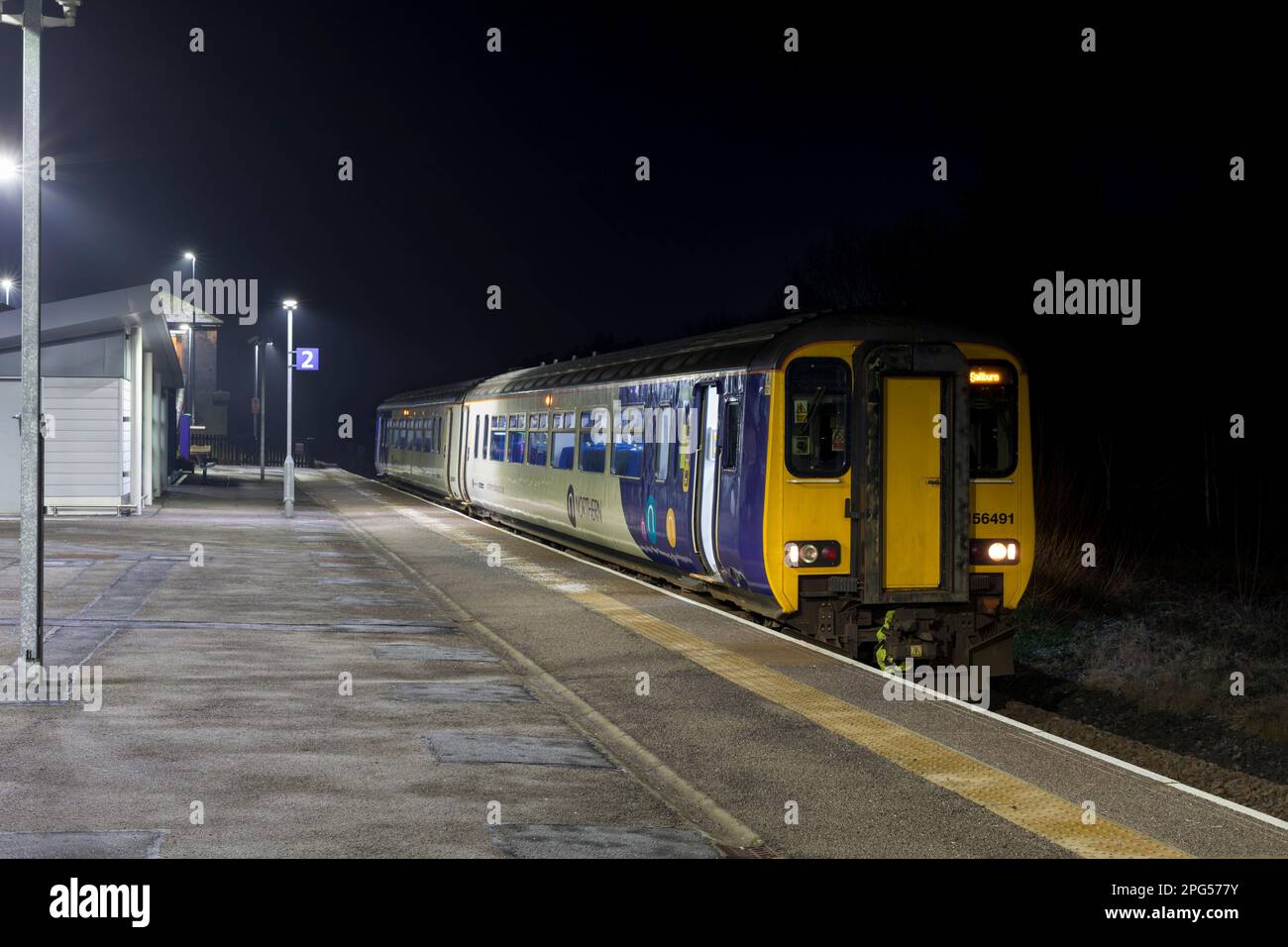 Northern Rail class 156 DMU train 156491 at Eaglescliffe railway station, Stockton on Tees, UK ...