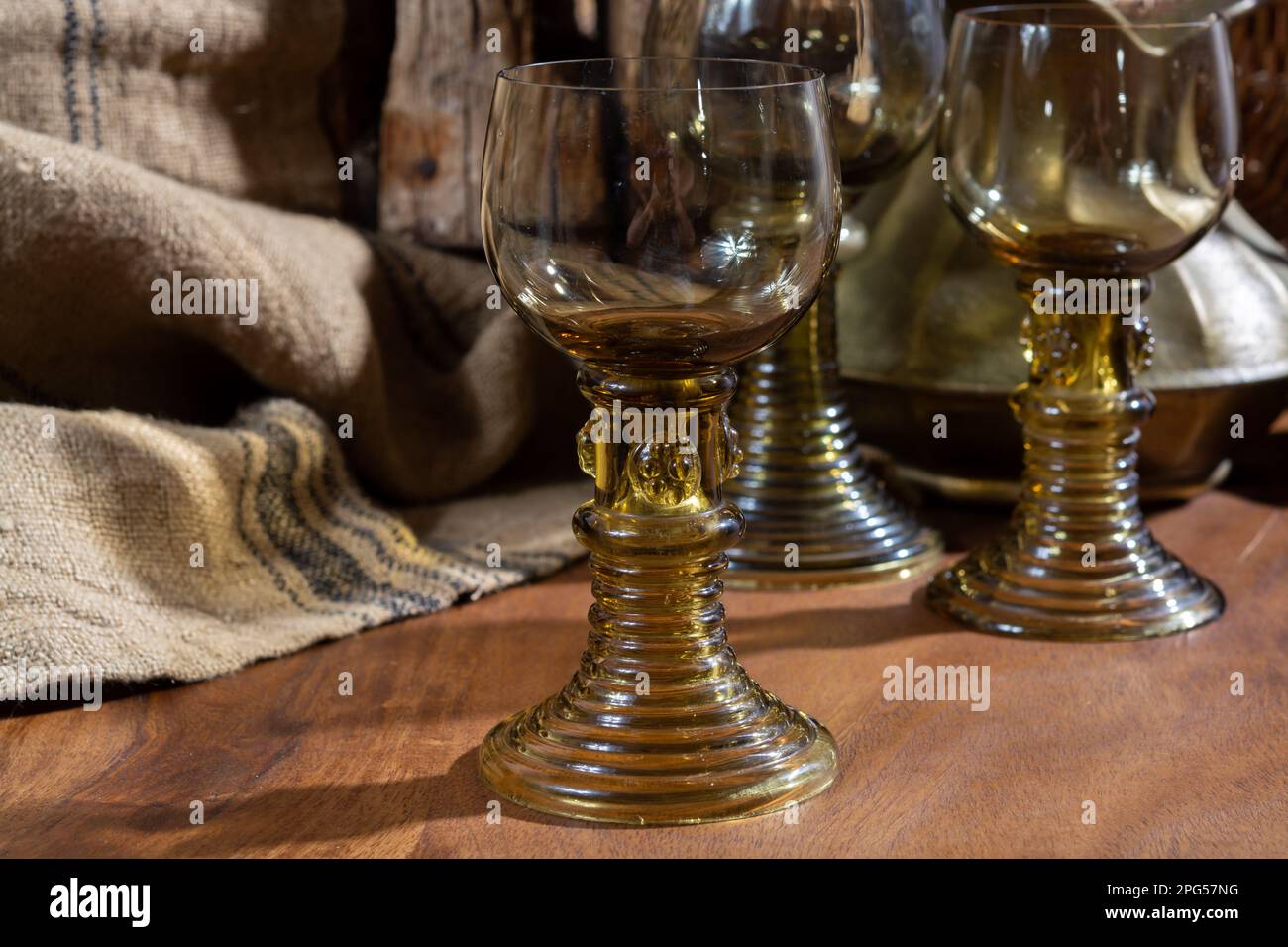 Emplty antique German glassware, old Dutch style rummer or roemer ...