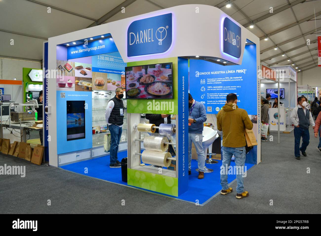 Exhibition of stands of different business brands at the Expoplast and ...