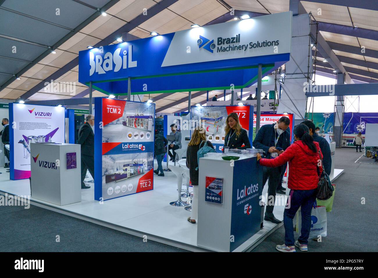 Exhibition of stands of different business brands at the Expoplast and ...