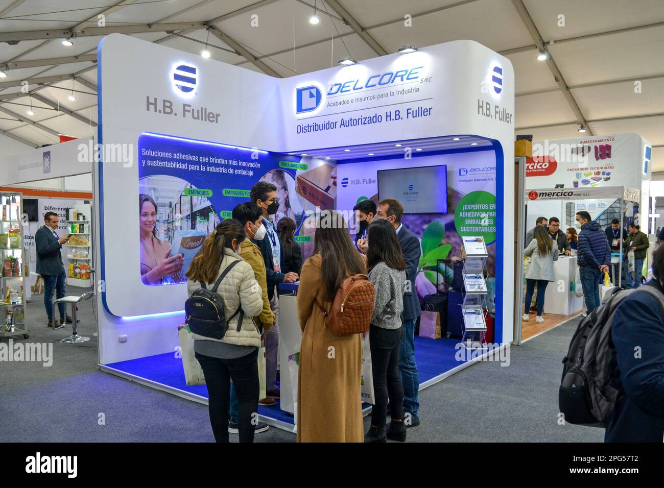 Exhibition of stands of different business brands at the Expoplast and ...