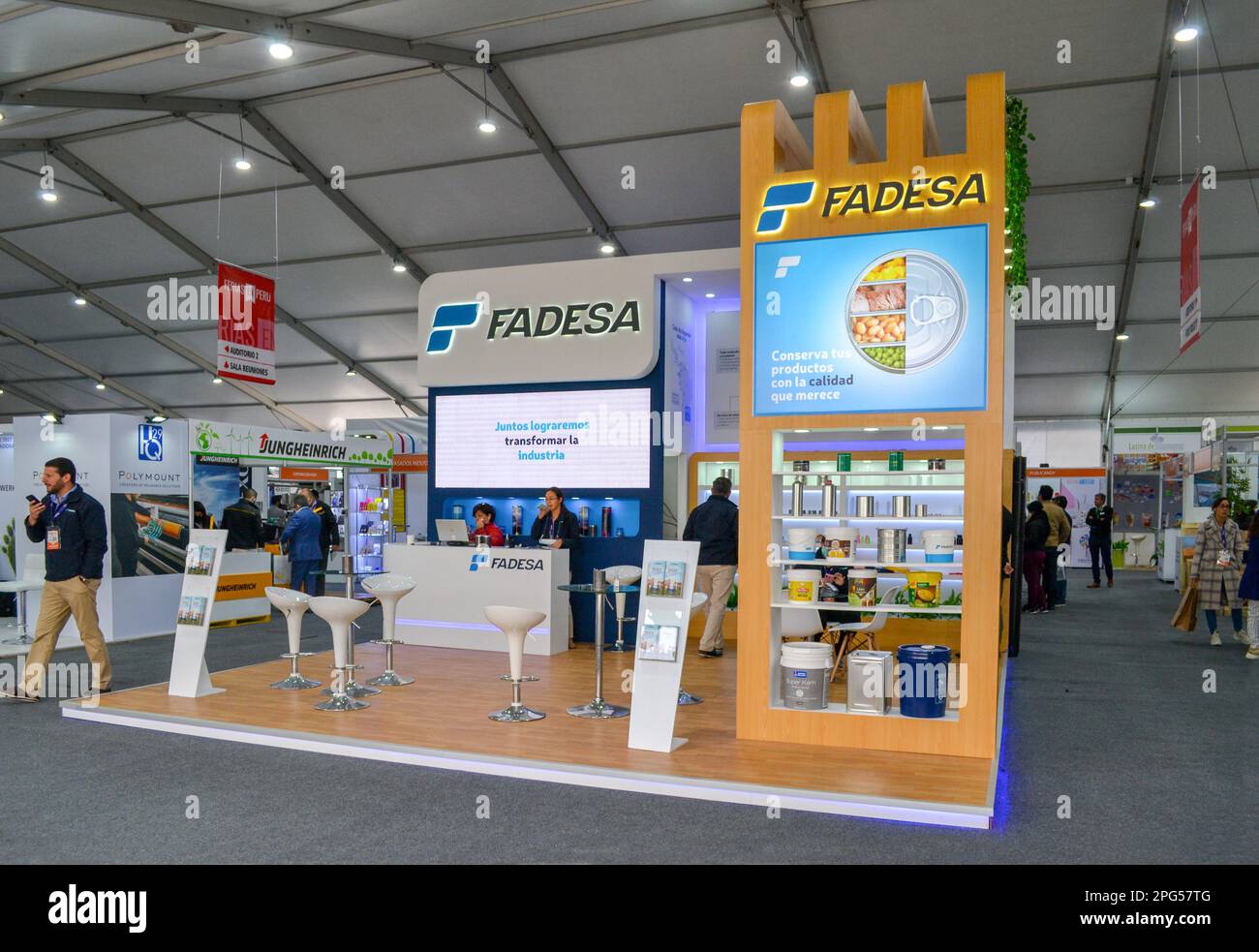 Exhibition of stands of different business brands at the Expoplast and ...