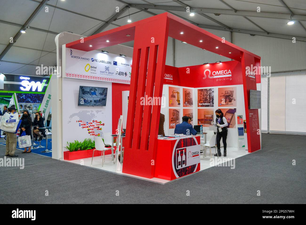 Exhibition of stands of different business brands at the Expoplast and ...
