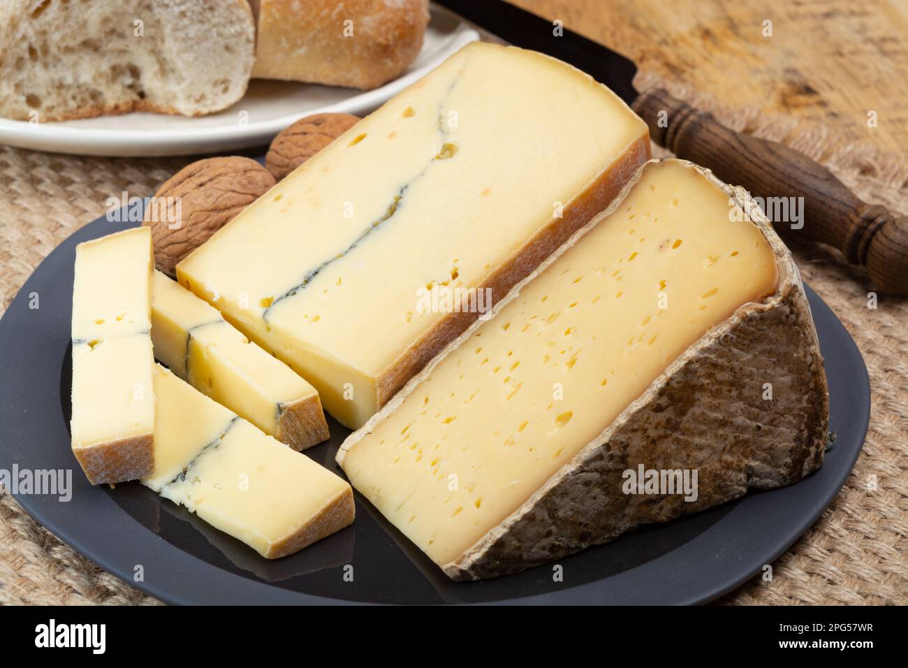 Cheese collection, French cheeses Morbier semi-soft cow milk cheese ...