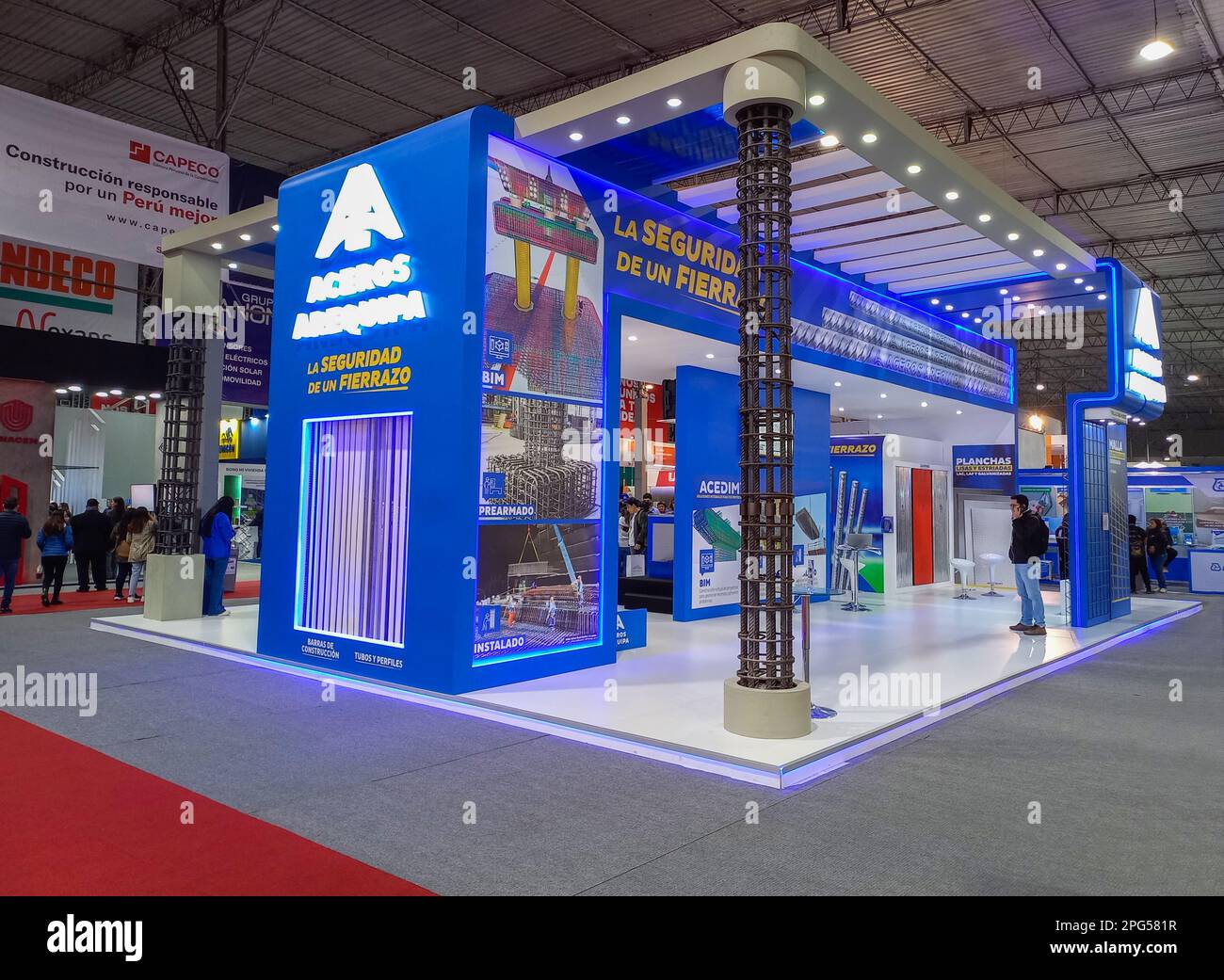 Exhibition of stands of different business brands at the Excon Peru ...