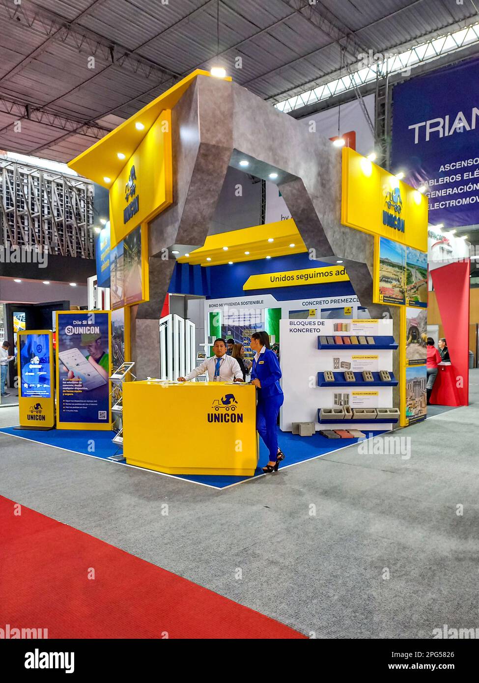 Exhibition of stands of different business brands at the Excon Peru ...