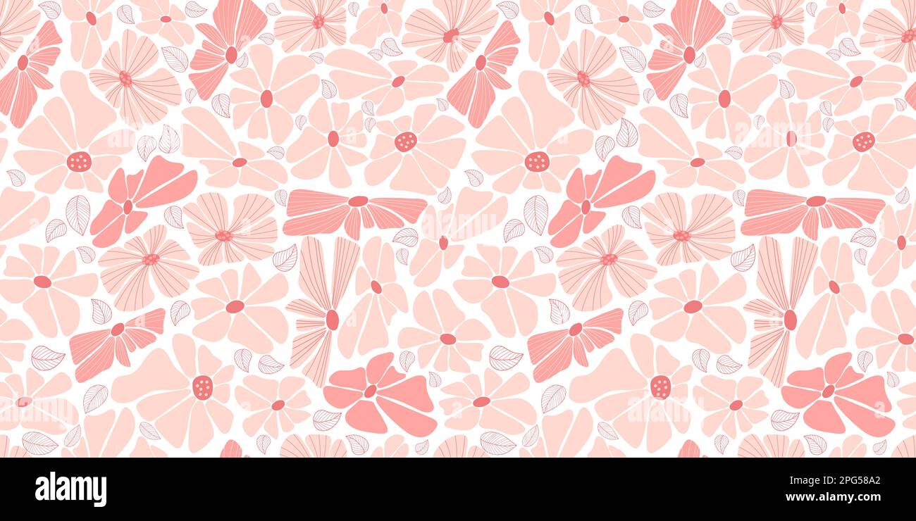 Seamless pattern with groovy daisy flowers. Floral horizontal ...