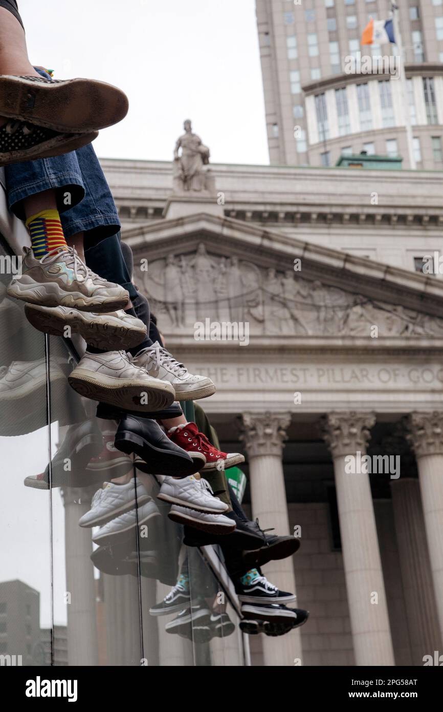 Feet hanging from Building Roof during Abortion Rights Rally, New York ...