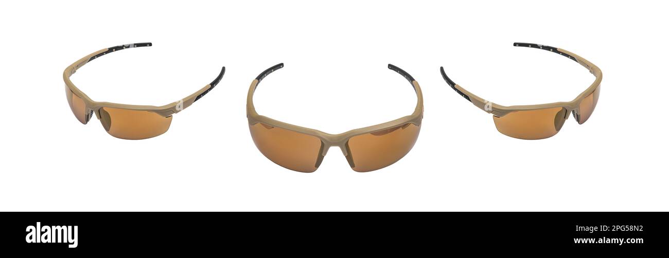 Modern goggles for eye protection. Glasses with plastic frames and ...