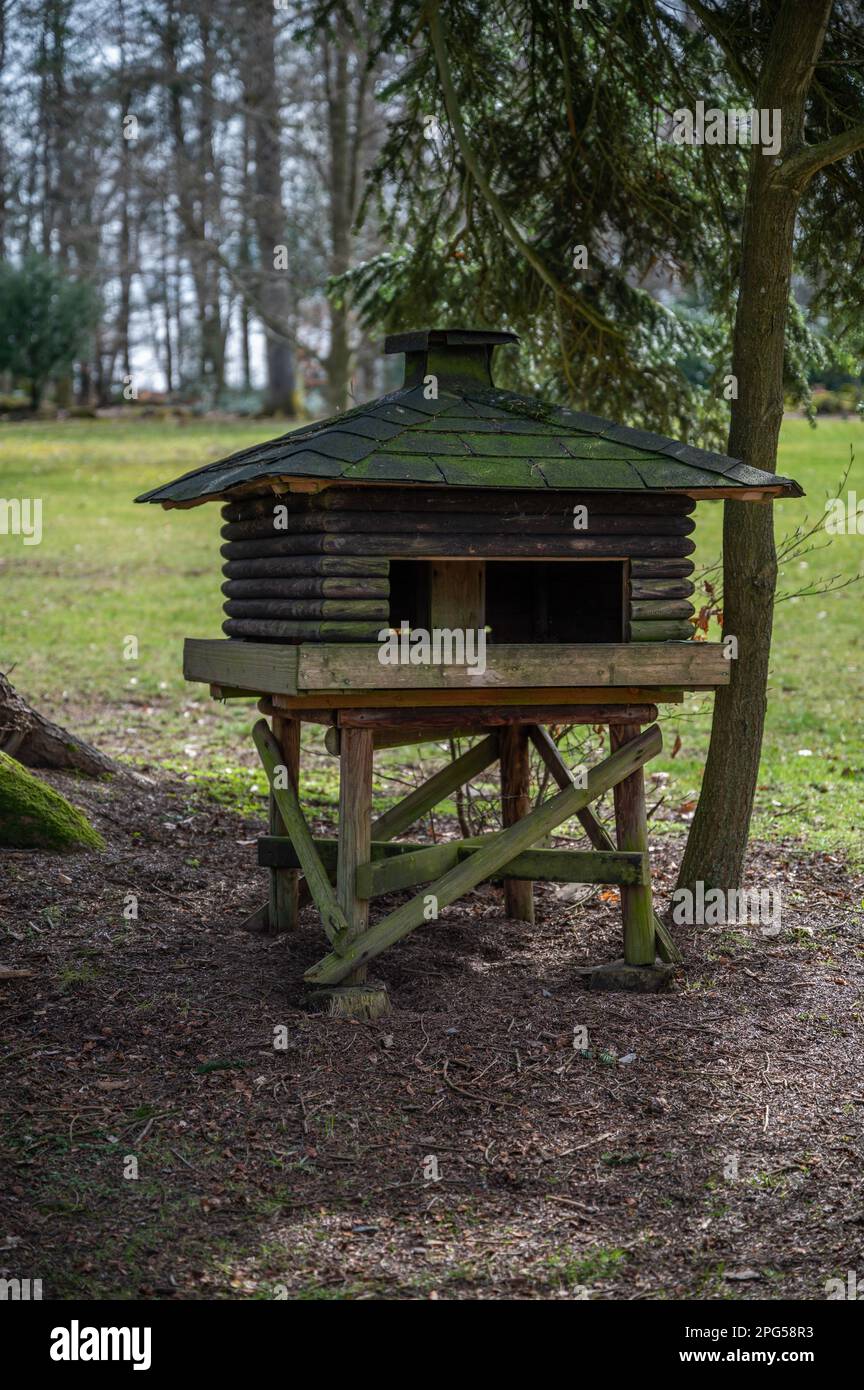 Large massive Bird house made of wood underneath a tree at Englischer ...