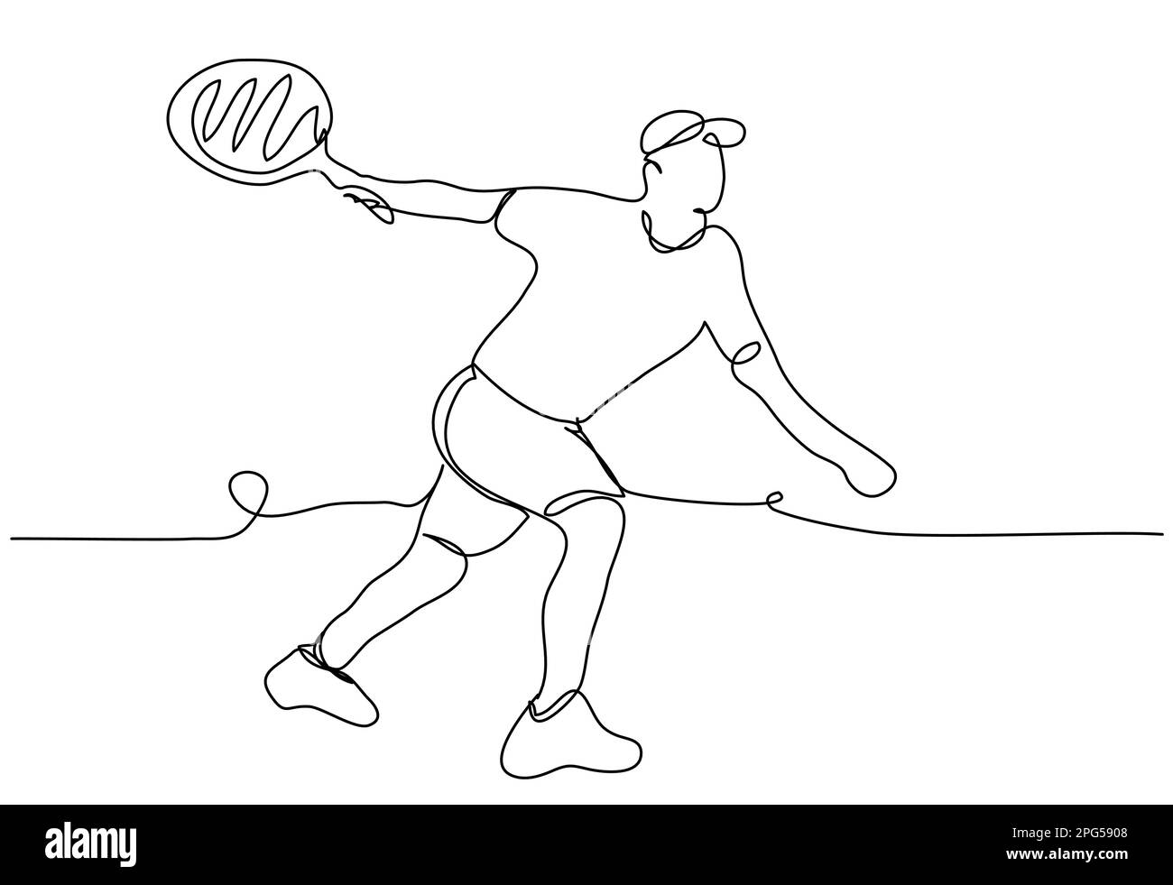 Tennis player catches the serve in one line on a white background Stock ...