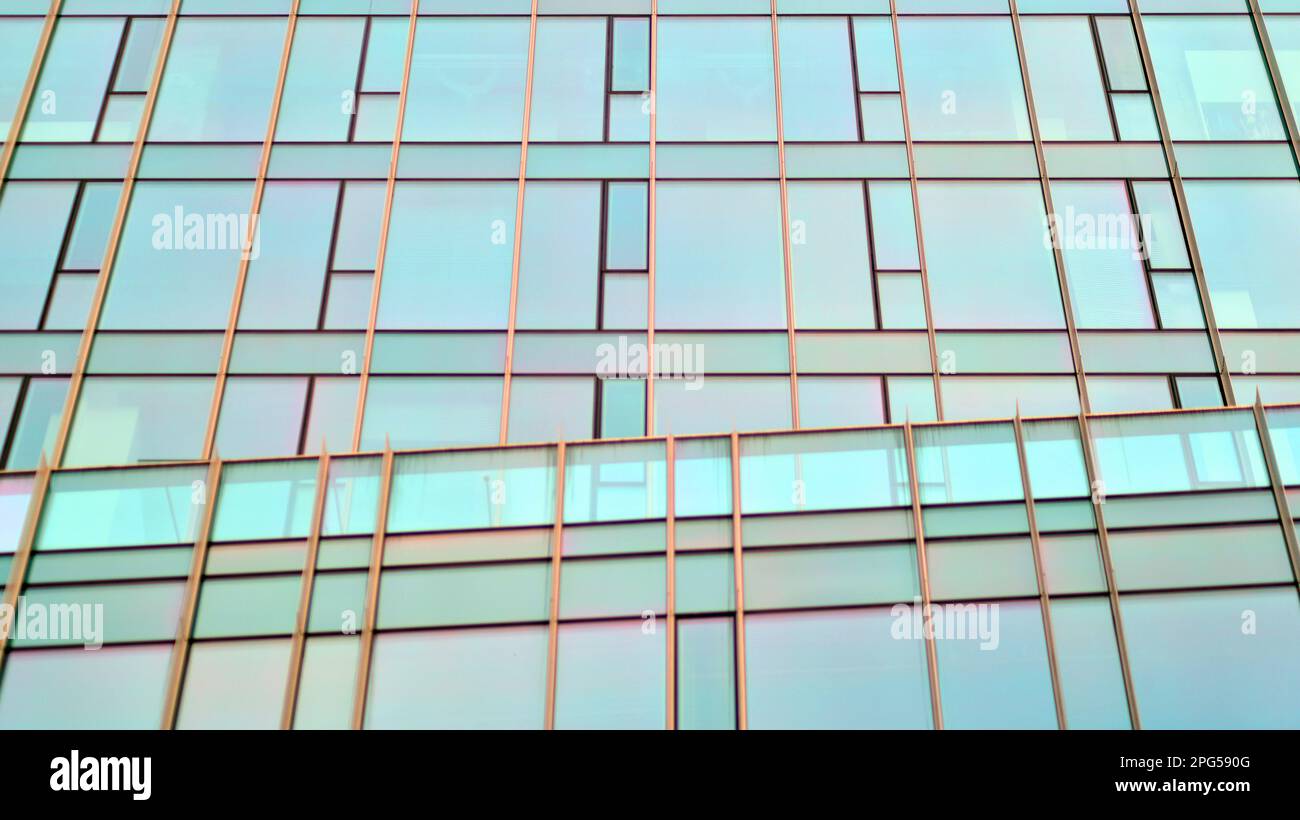 Blue background of glass commercial building, modern city of future ...