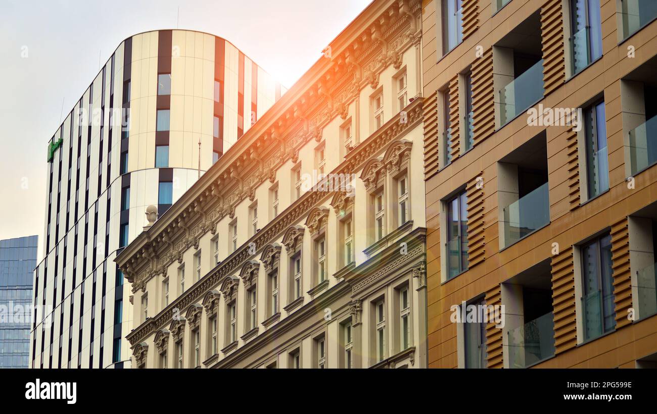 View of old and new buildings in urban. Commercial office buildings in ...