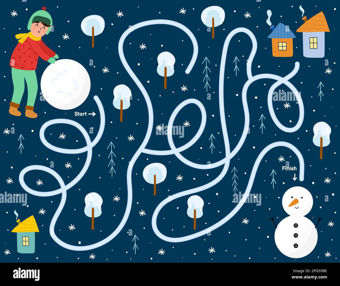 Help the boy build a snowman. Winter maze game for kids. Preschool ...