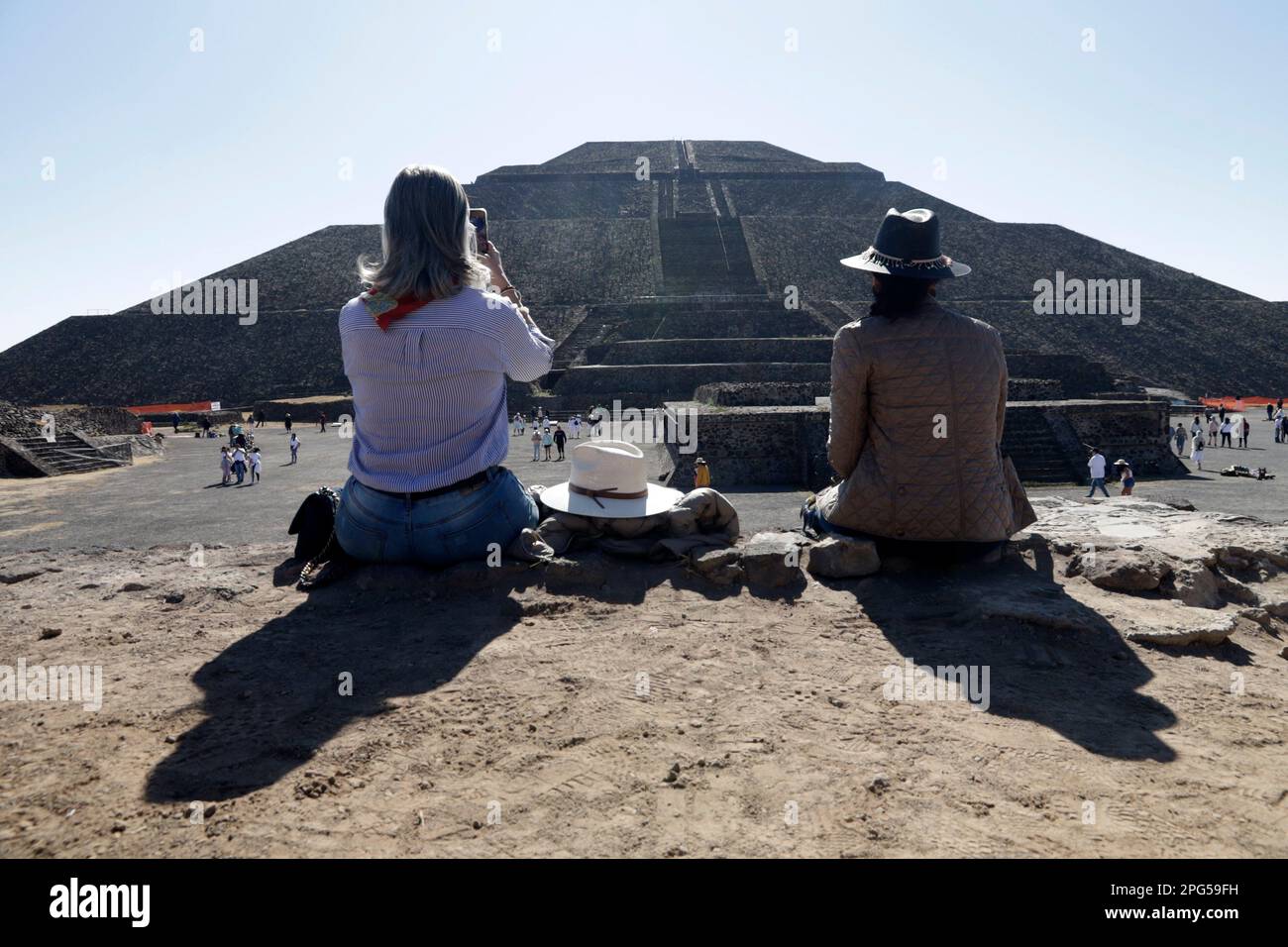 March 20, 2023, State of Mexico, Mexico: Visitors at the pyramid of the ...