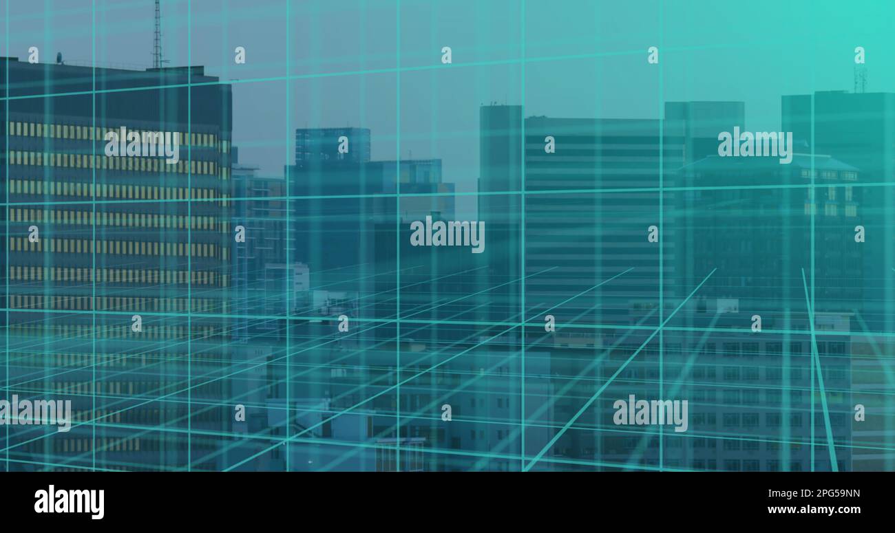 Image of 3d grid moving over buildings in modern cityscape Stock Photo ...