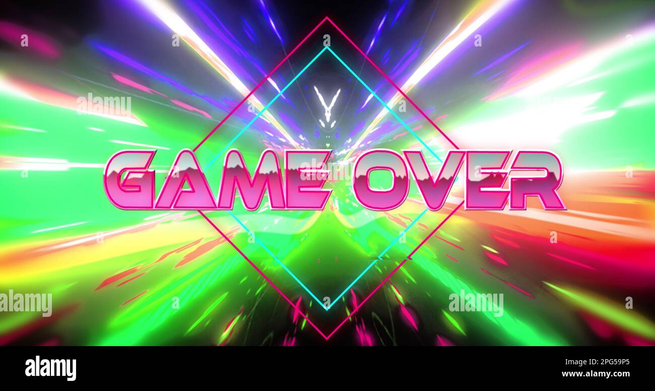 Image of game over text on multi coloured background Stock Photo - Alamy