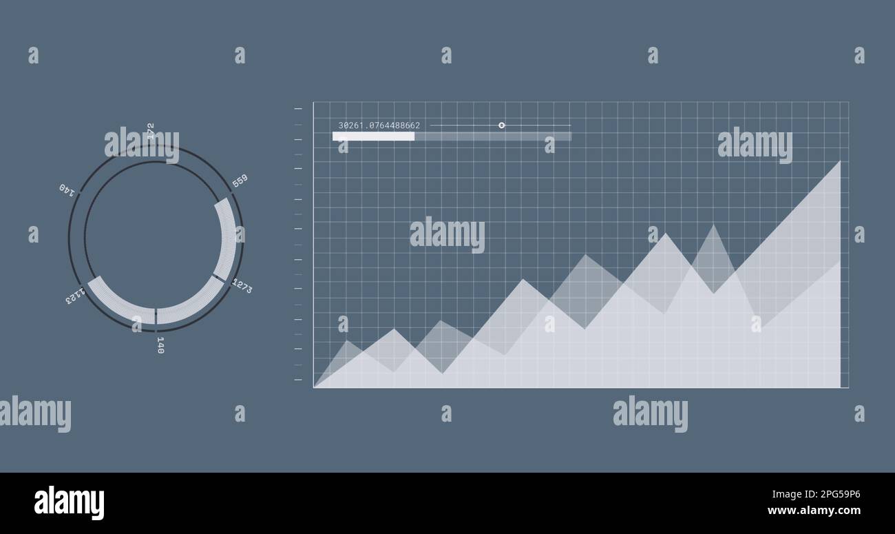 Image of circular scanner processing data and graph on grey background ...