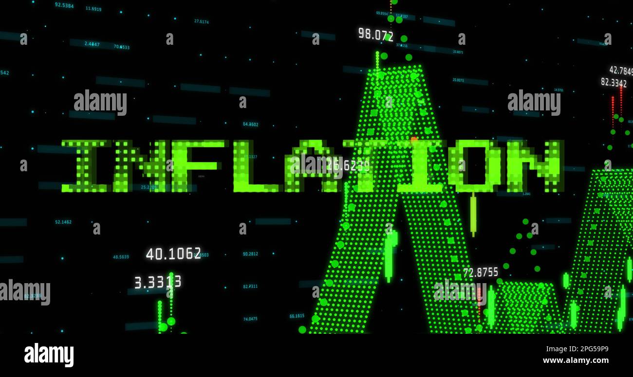 Image of inflation text in green over graph and processing data Stock Photo - Alamy