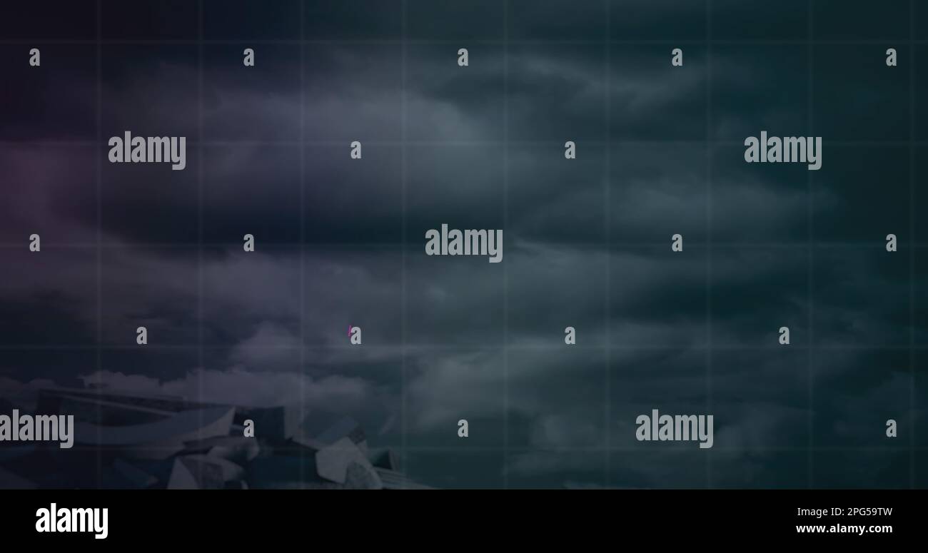 Composition of financial data processing over stormy cloud background Stock Photo - Alamy