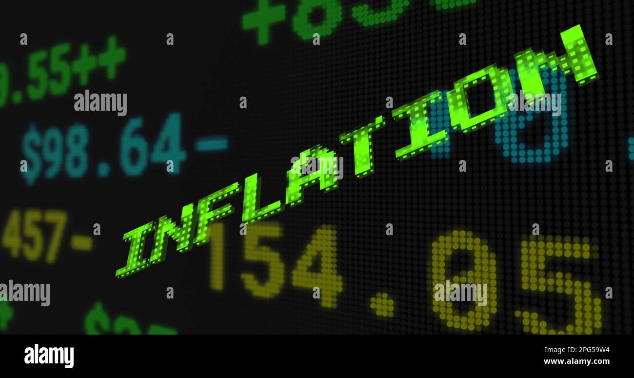 Image of inflation text in green over financial data processing Stock Photo - Alamy