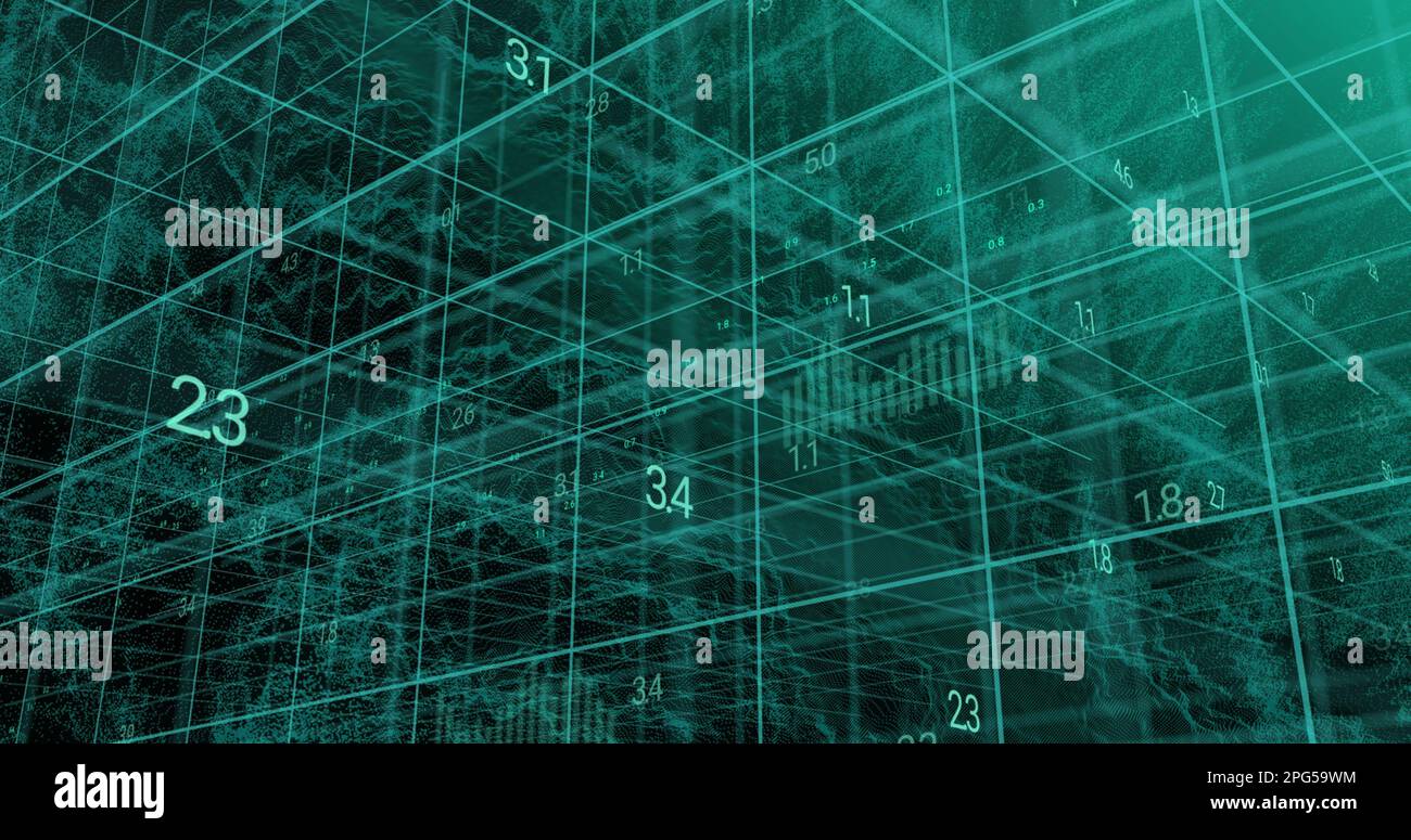 Image of charts and data processing over 3d grid Stock Photo - Alamy