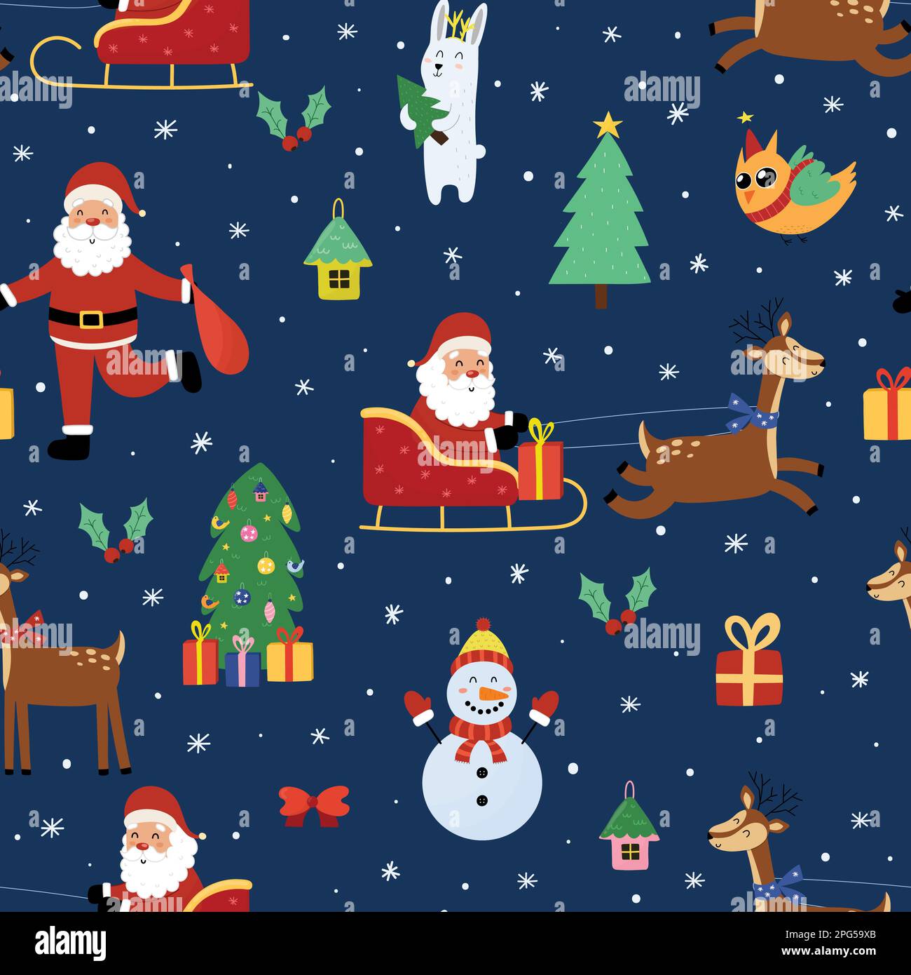 Cute Christmas seamless pattern with winter characters Stock Vector ...