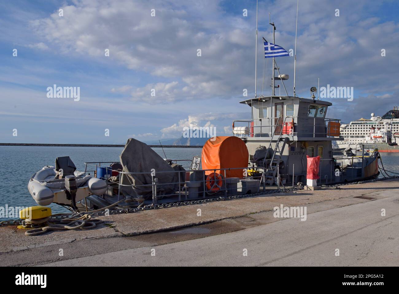 A Hellenic Greek Coastguard pollution control vessel lying in Patras ...