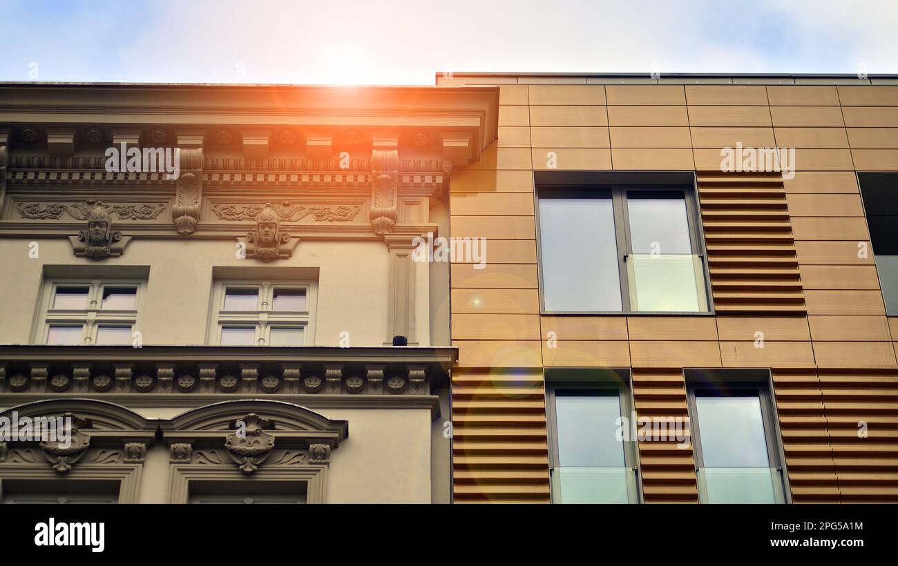 View of old and new buildings in urban. Commercial office buildings in ...