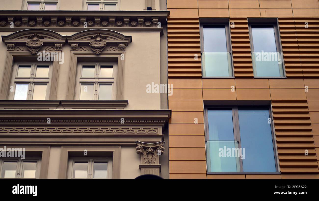 View of old and new buildings in urban. Commercial office buildings in ...