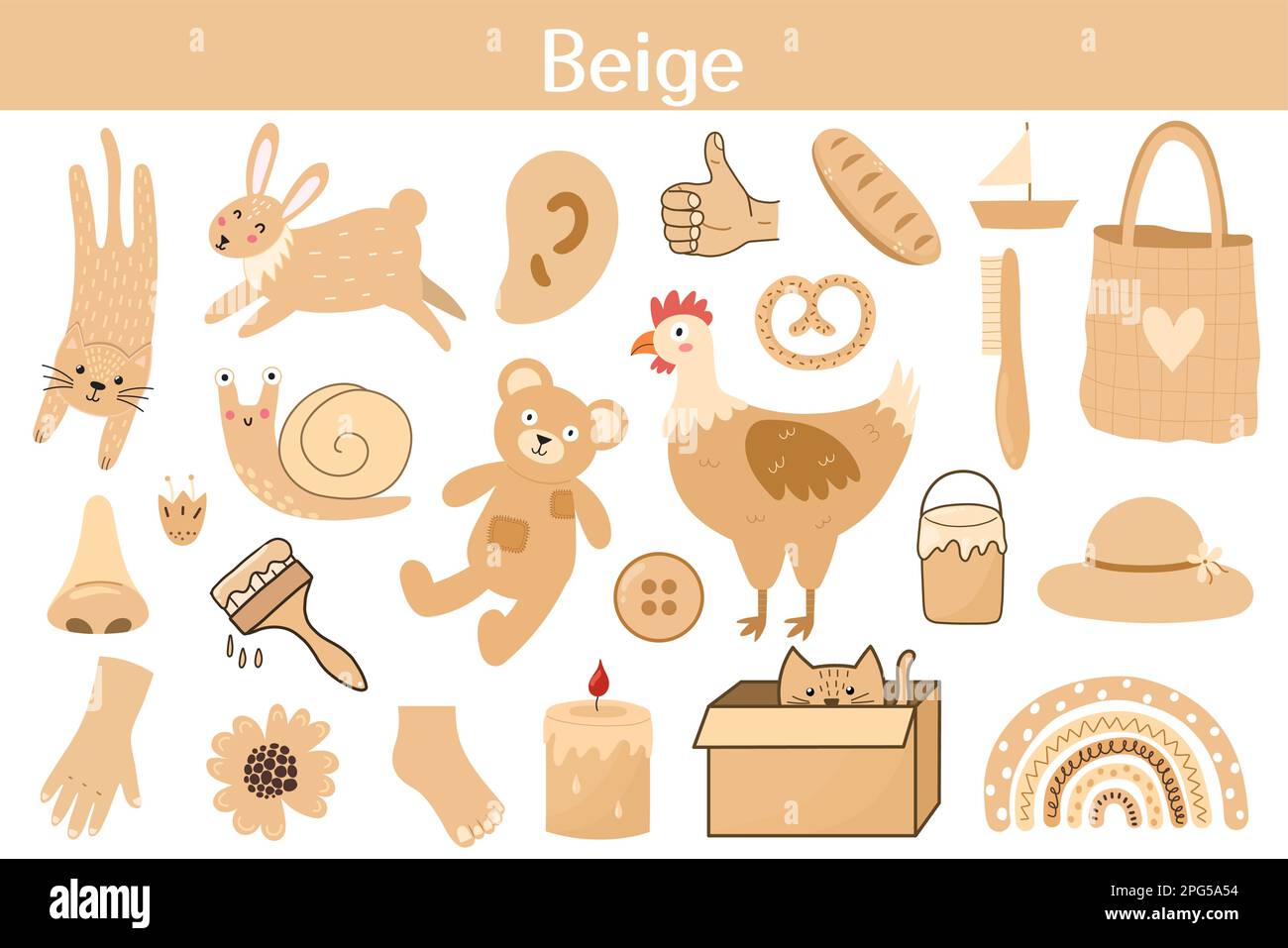 Beige color objects set. Learning colors for kids. Cute elements ... Beige color objects set. Learning colors for kids. Cute elements ...