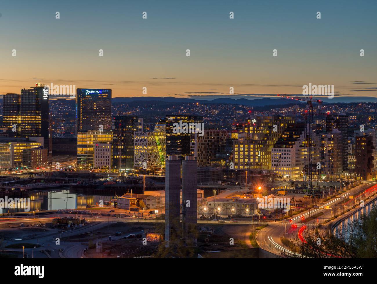 Oslo skyline by night, Norway Stock Photo - Alamy