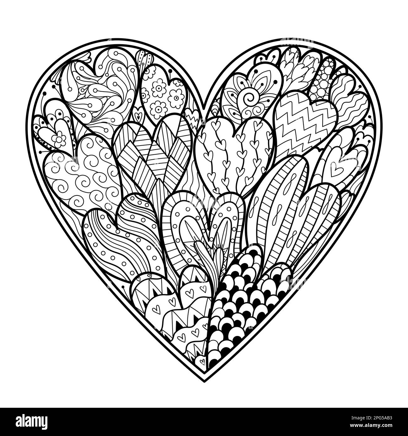 Doodle heart coloring page. Black and white Valentines Day pattern ...